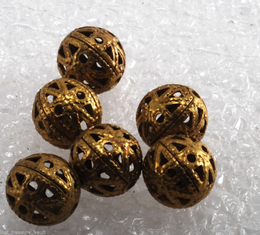 Vintage Filigree Balls Brass Metal Lot of 6 Beads Jewelry Making
