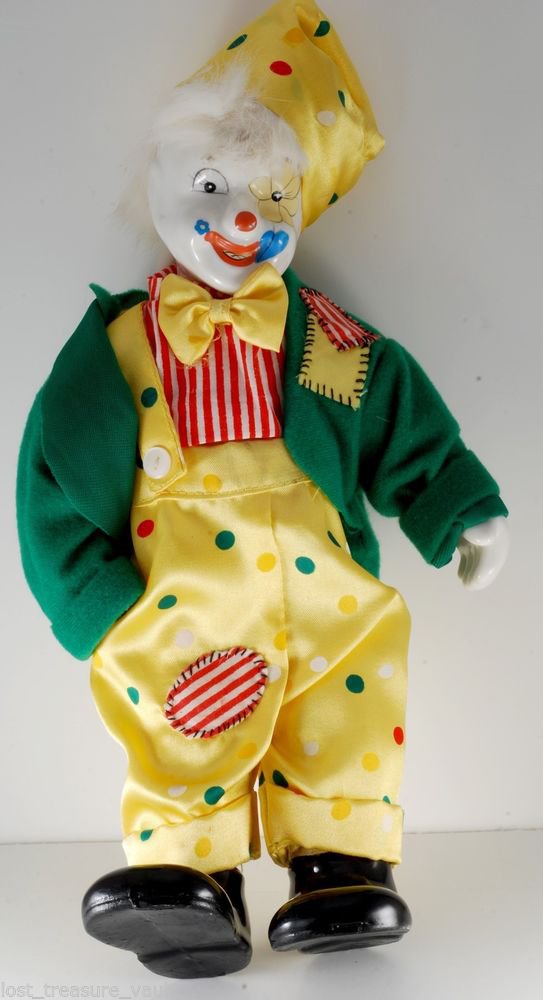 Vintage Circus Clown 12" Doll Porcelain Padded Body Hand Painted Flower ...