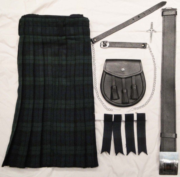 KILT KIT/OUTFIT SPORRAN PIN FLASHES BELT BUCKLE 7 PCS