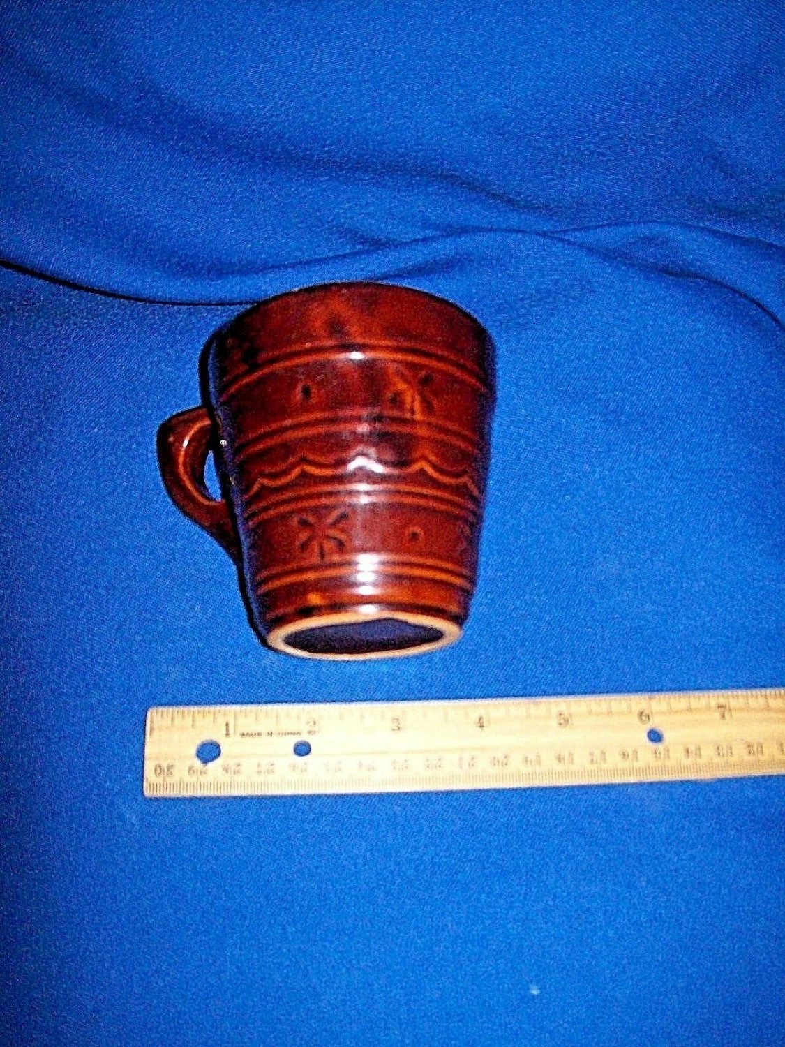 Old Vintage Marcrest Stoneware Flat Cup 3-7/8" Daisy Dot Pattern USA