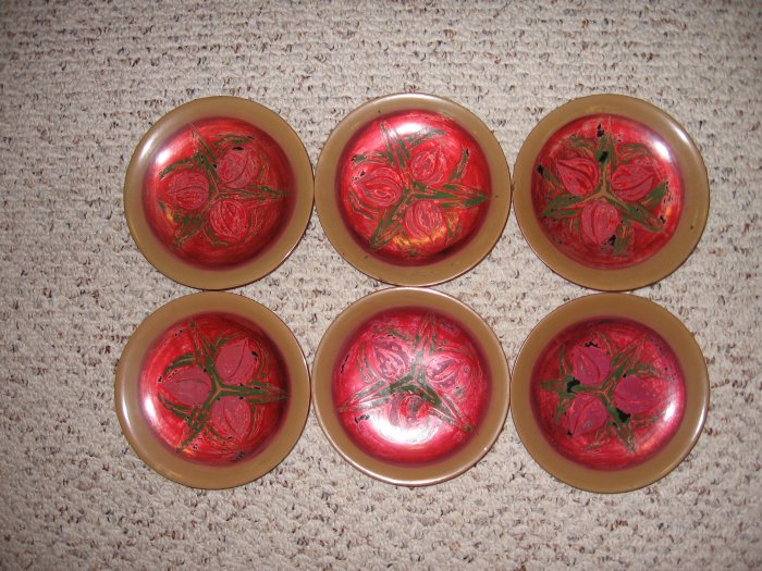 BEAUTIFUL VINTAGE JAPANESE HAND-PAINTED LACQUER PLATES-1945