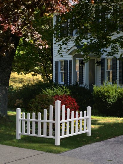 Country Cottage White Vinyl Corner Picket Fence - Free Shipping - VA20234