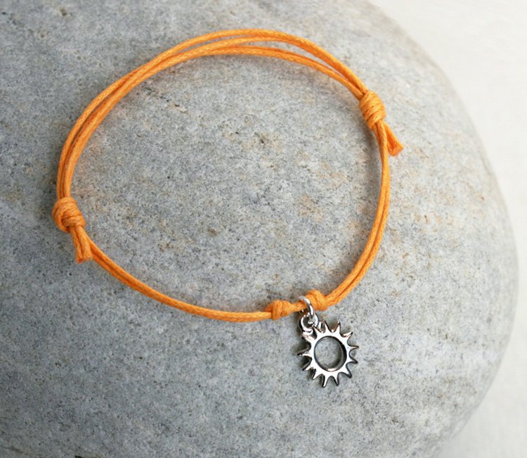 Sun Bracelet/ Sun Anklet (gold or silver charm and many cord colors to ...