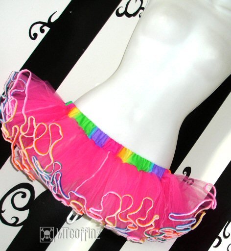 Micro Mini TuTu Hot Pink Rainbow Neon 80's Cyber large