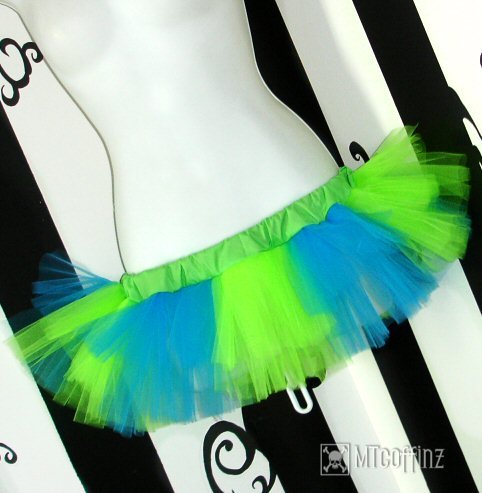 DIY Neon Green Blue Striped 80's Adult TuTu Tulle Skirt large