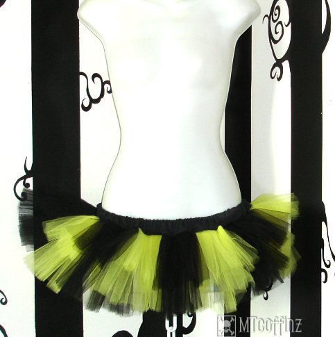 Lemon Yellow Black Striped Cyber Goth Adult TuTu Micro Large