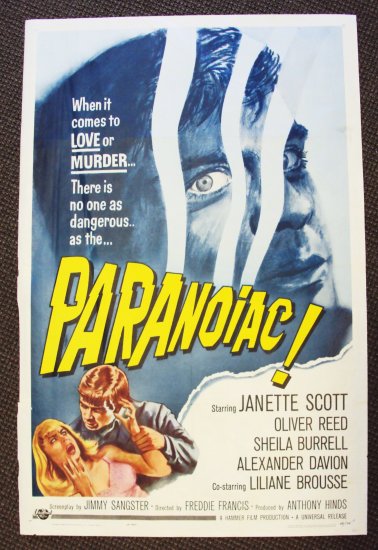 PARANOIAC 1-Sheet HAMMER FILMS Poster OLIVER REED 1963