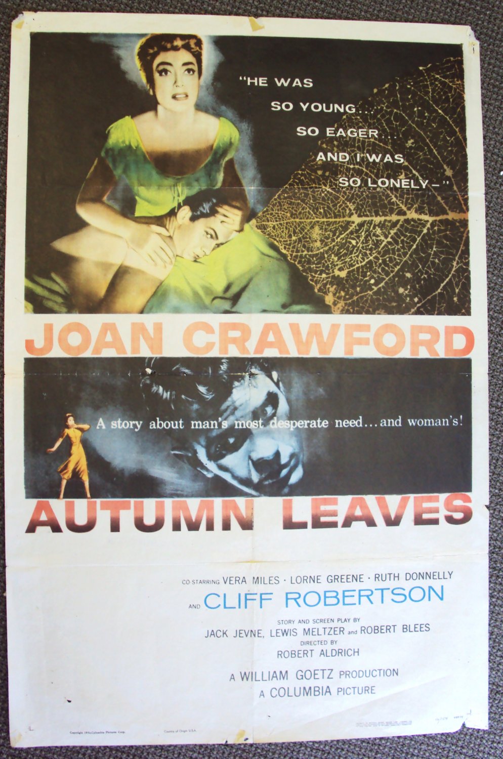 JOAN CRAWFORD Cliff Robertson AUTUMN LEAVES Film POSTER