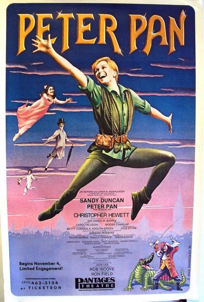 PETER PAN Broadway POSTER Pantages Theatre SANDY DUNCAN All ORIGINAL ...
