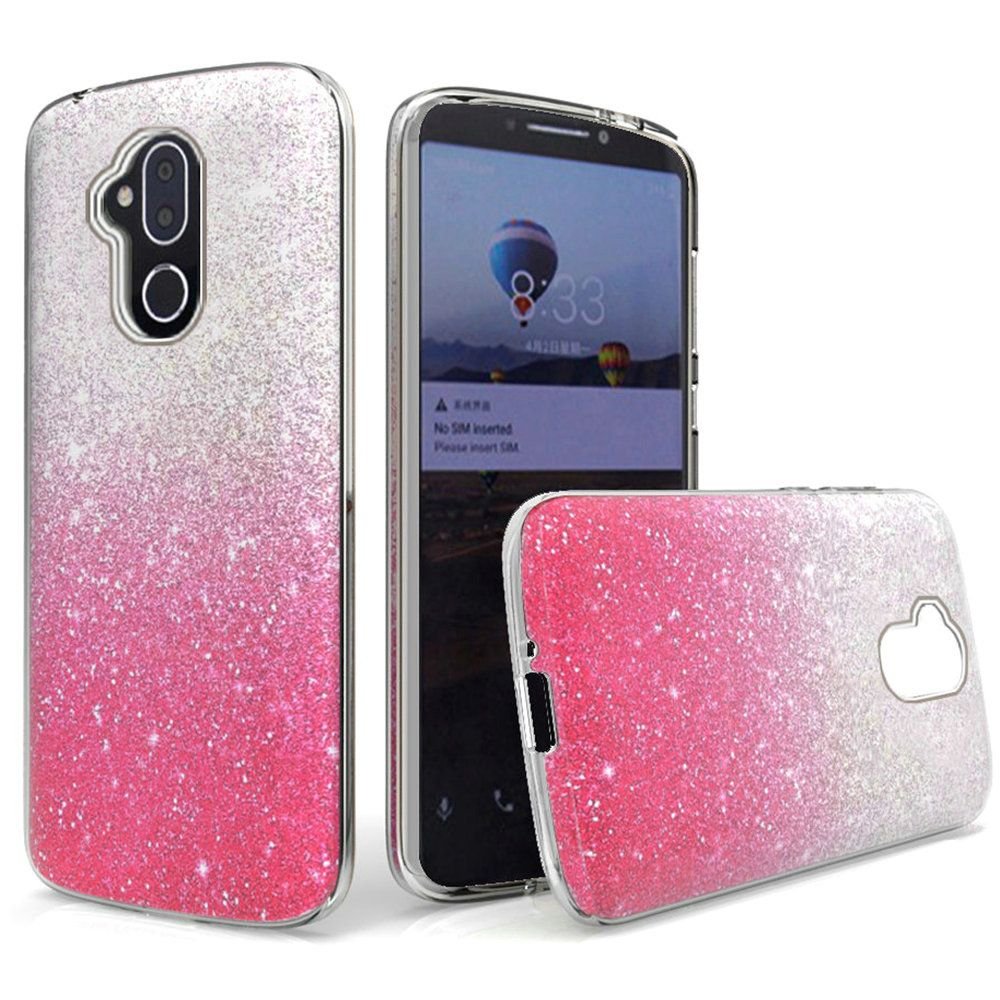 Alcatel 7 (2018) Phone Case Two Tone Glitter Hybrid - Hot Pink