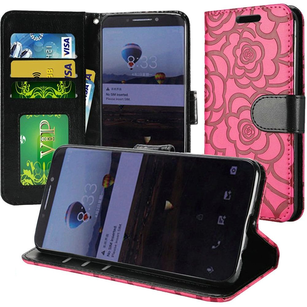 Alcatel 7 Folio Phone Case Wallet Flip Case Textured Rose Flower Design ...