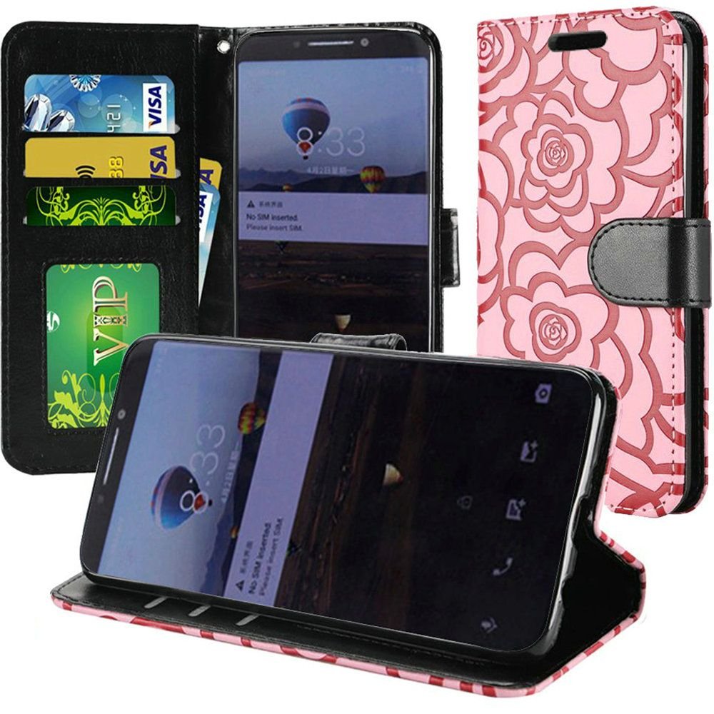 Alcatel 7 Folio Phone Case Wallet Flip Case Textured Rose Flower Design ...