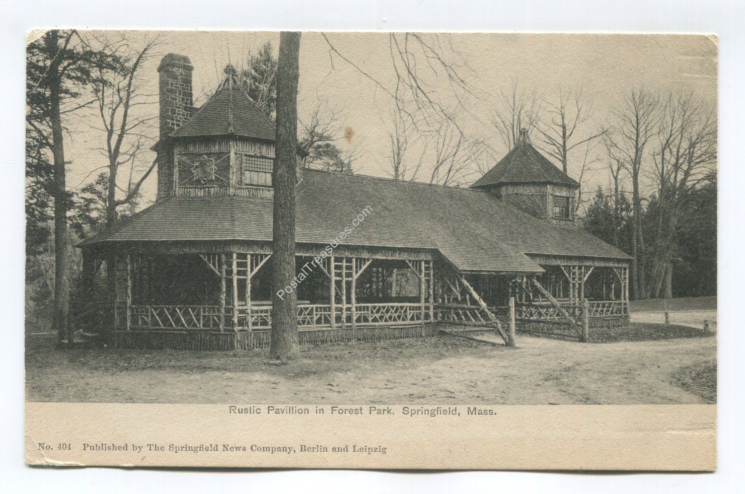 Rustic Pavilion in Forest Park Springfield Massachusetts Postcard