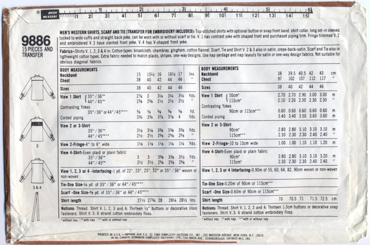 SOLD -- Simplicity 9886 Sewing Pattern