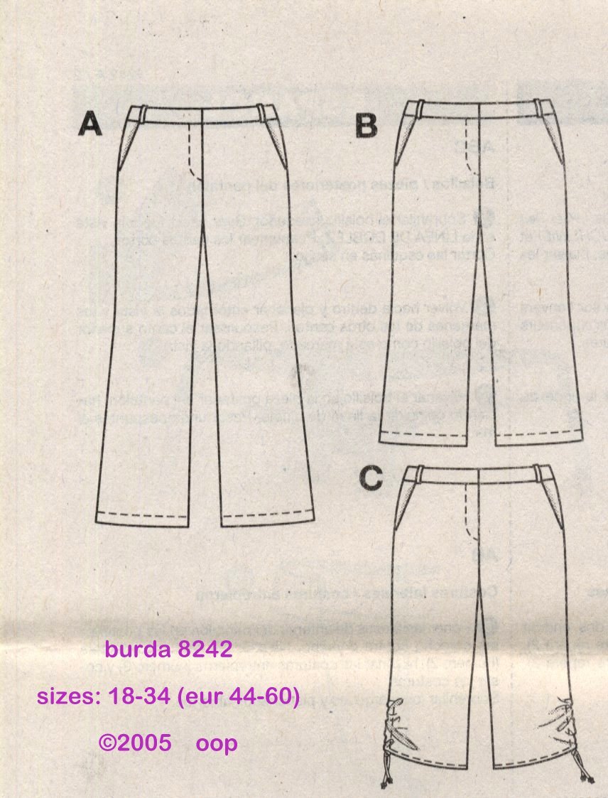 Burda 8242 Pants - - Easy Sewing Pattern Plus Size 18 20 22 24 26 28 30 ...