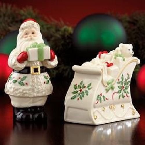Lenox Holiday Pattern Salt & Pepper - Santa And Sleigh Shakers
