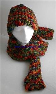 Handmade Knitted Soft Hat & Scarf Set Multi-Colored