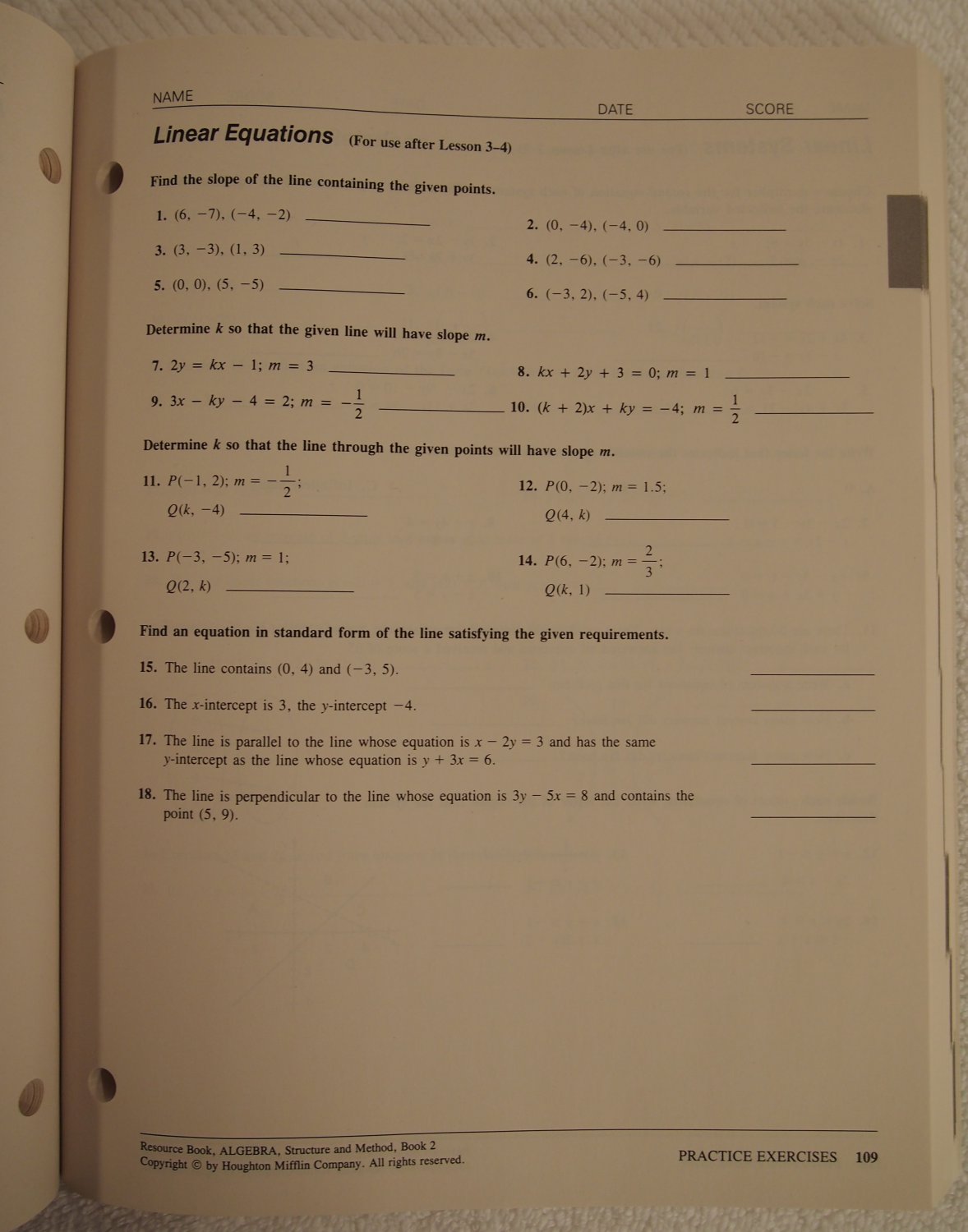 Resource Book for Algebra and Trigonometry Structure and Method Book 2 ...
