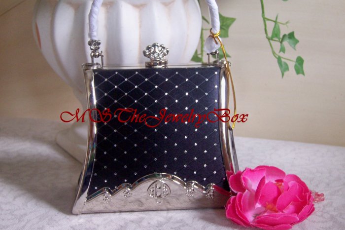 Black / Silver Evening Bag, Clutch, Purse, Rhinestone Prom Bag