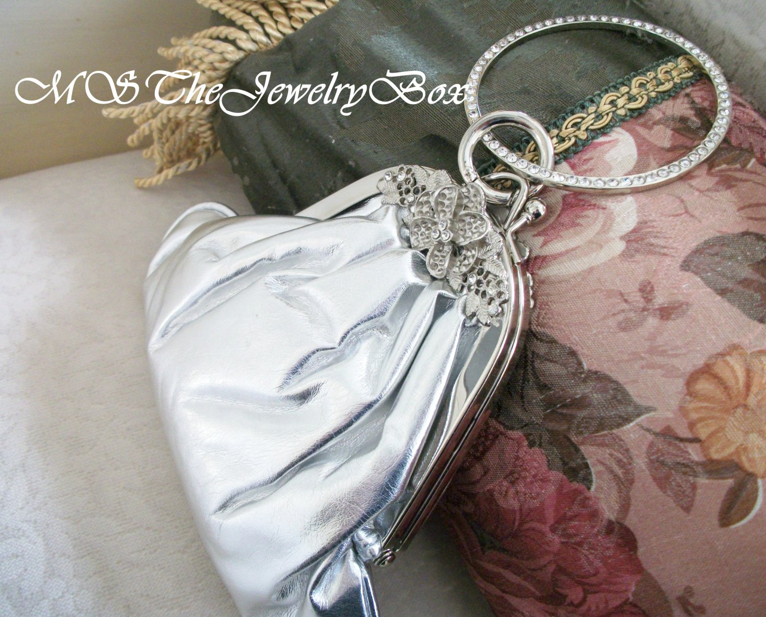 Metallic Silver PROM Evening Bag, Clutch, Purse, Rhinestone BRIDAL Bag