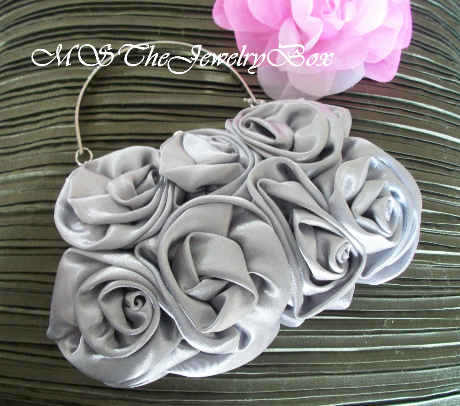 Gray / Grey SILVER PROM Floral Evening Bag, Clutch, Purse, Rhinestone ...