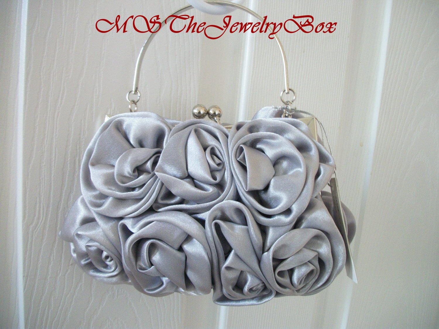 Gray / Grey SILVER PROM Floral Evening Bag, Clutch, Purse, Rhinestone ...