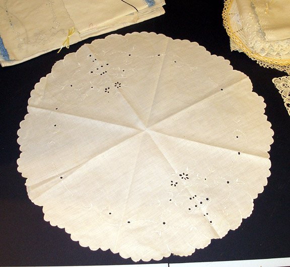 Vintage Small Round Table Cloth or Large Linen Doily