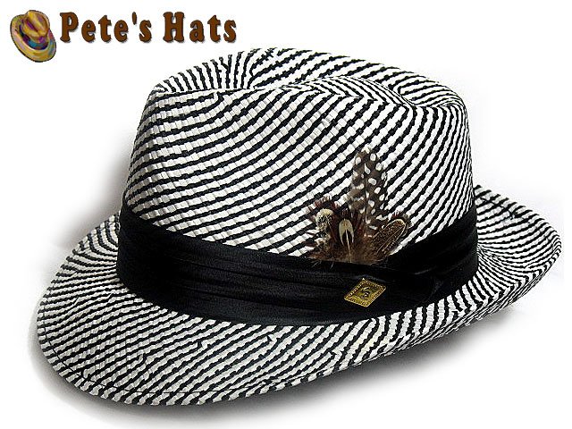Mens Stacy Adams Black/White Straw Fedora (Small)