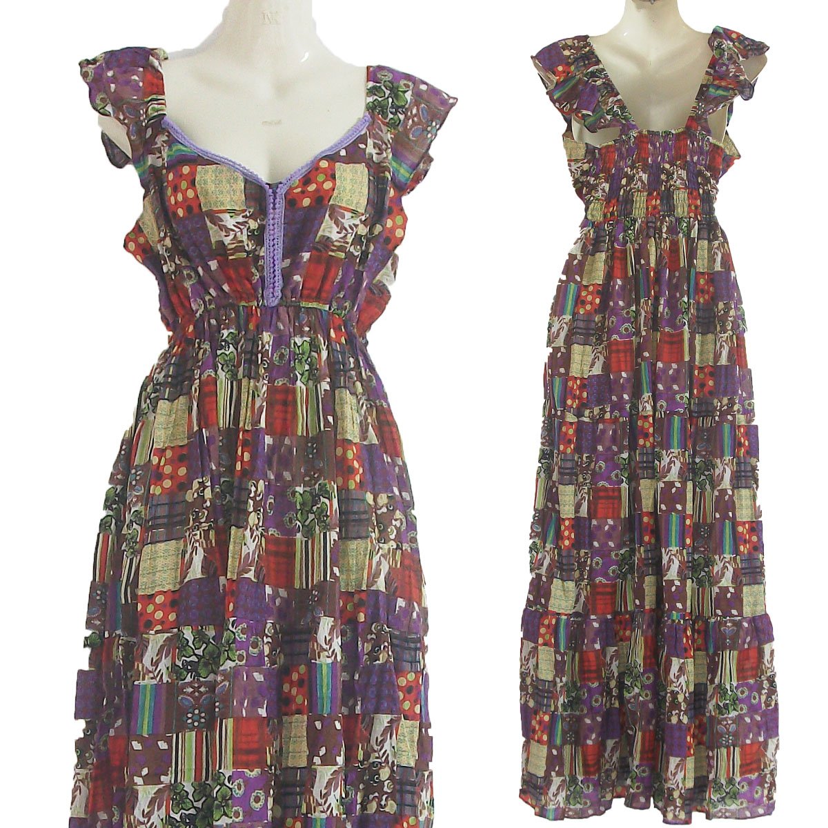 Purple Long Maxi Hippie Gypsy Boho COCKTAIL Dress S M L