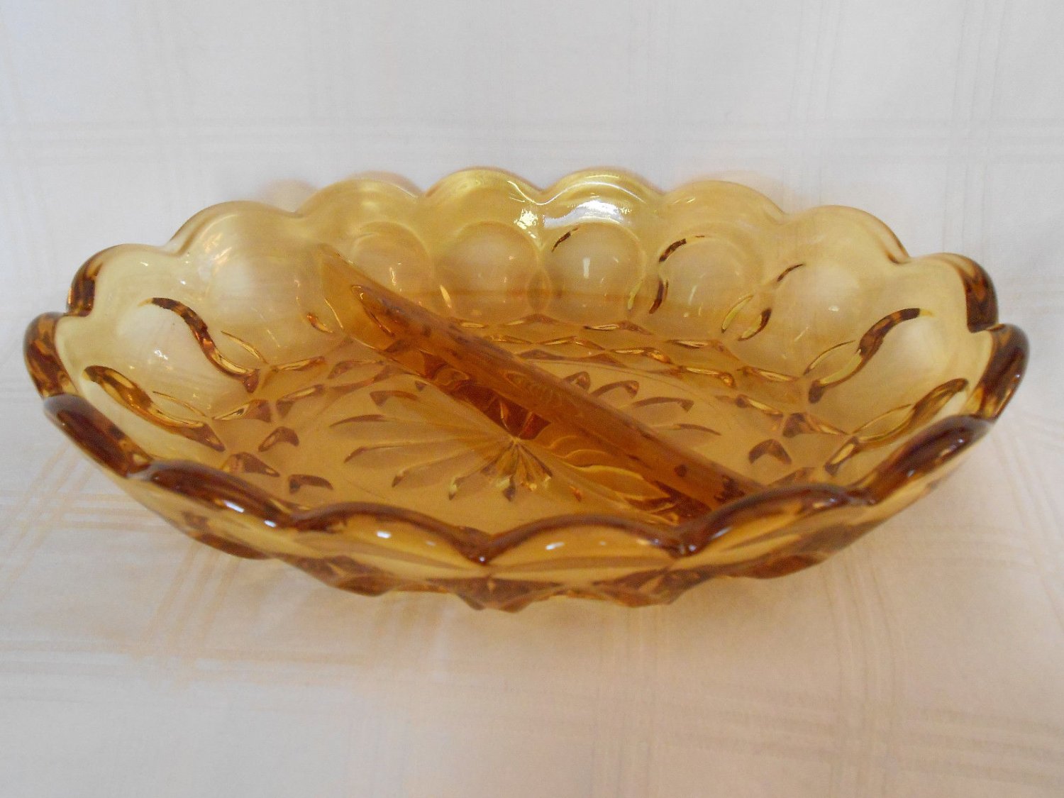 Vintage Amber Glass Divided Dish Bowl Oval w/ Thumbprint Pattern ...