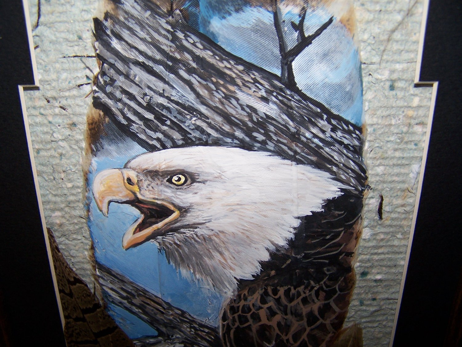 Beautiful American Bald Eagle Hand Painted Turkey Wing Feathers Art