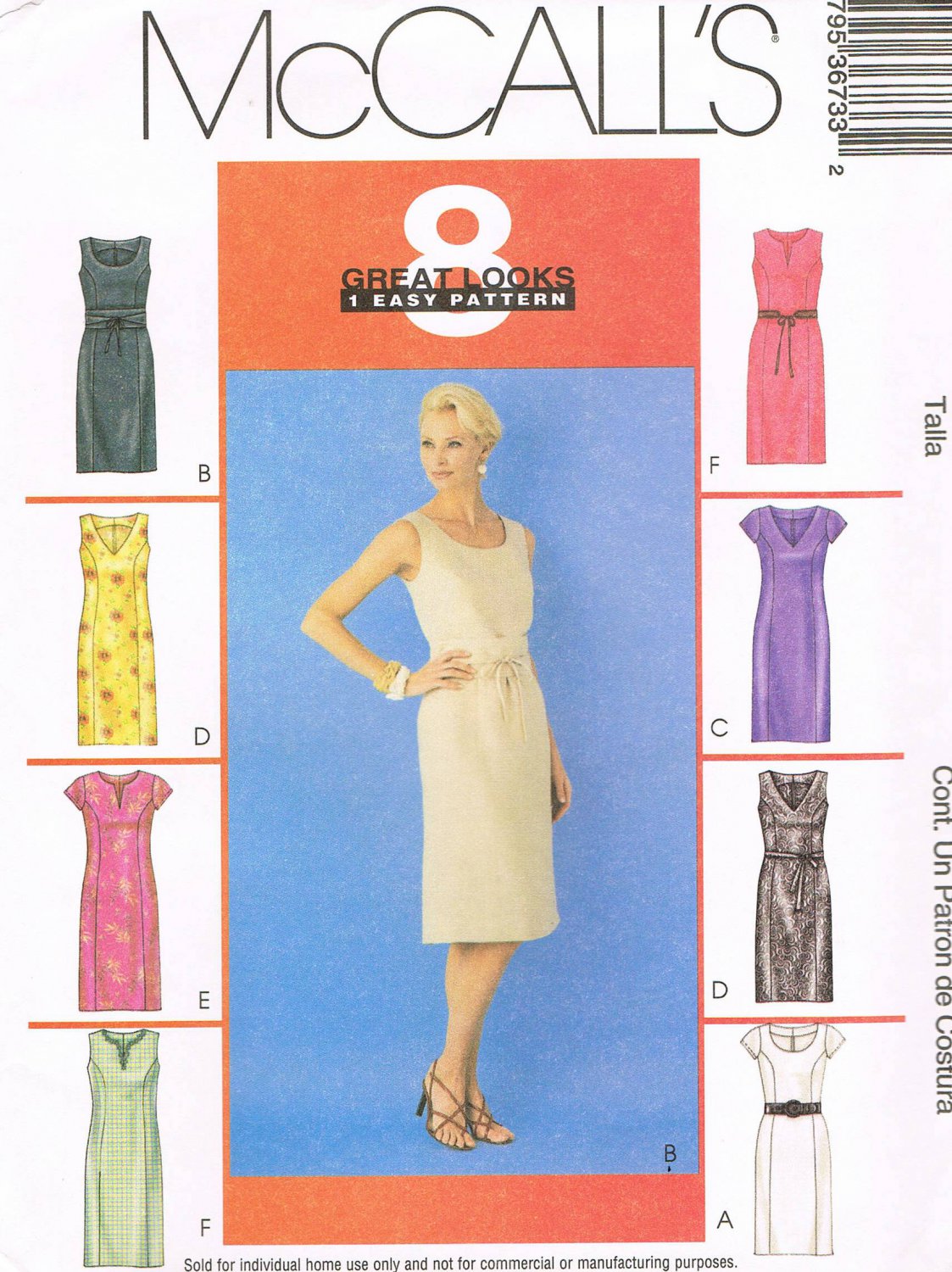 MCCALLS #3673 Uncut Sz 14-20 Straight Dress w/belt; neck & sleeve ...