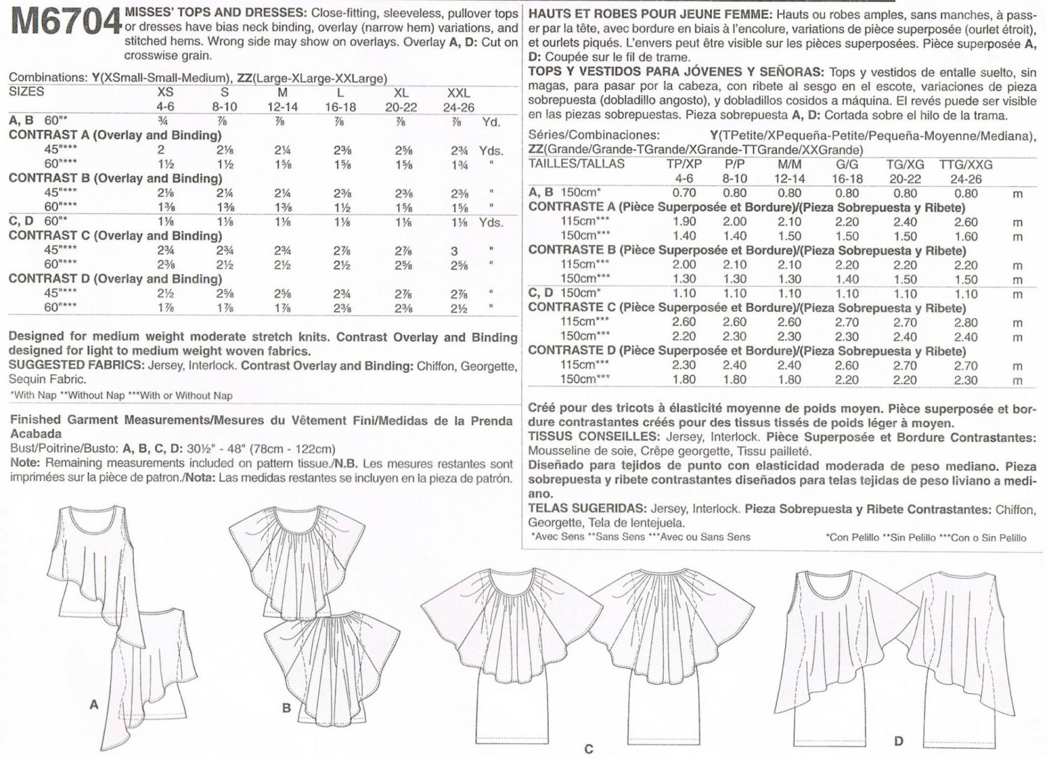 MCCALLS #6704 Uncut Sz 4-14 Close-fit Sleeveless Pullover Tops ...