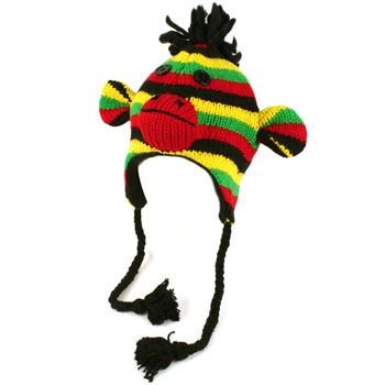 100% Wool Winter Rasta Monkey Animal Fleece Lined Trapper Earflaps Ski ...