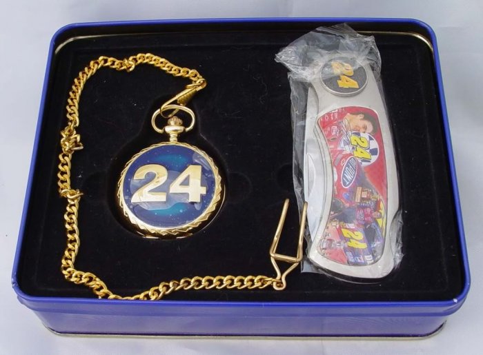 Jeff Gordon #24 Knife & Pocket Watch in Collectible Tin