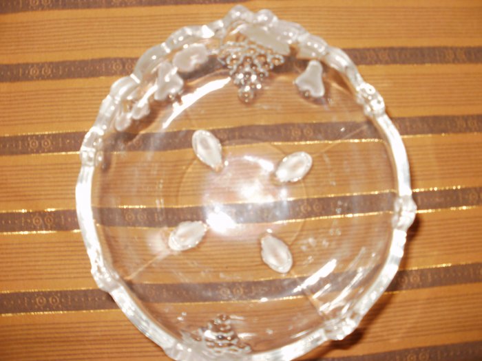 Cut Glass Fruit Frosted Engraved Candy Dish