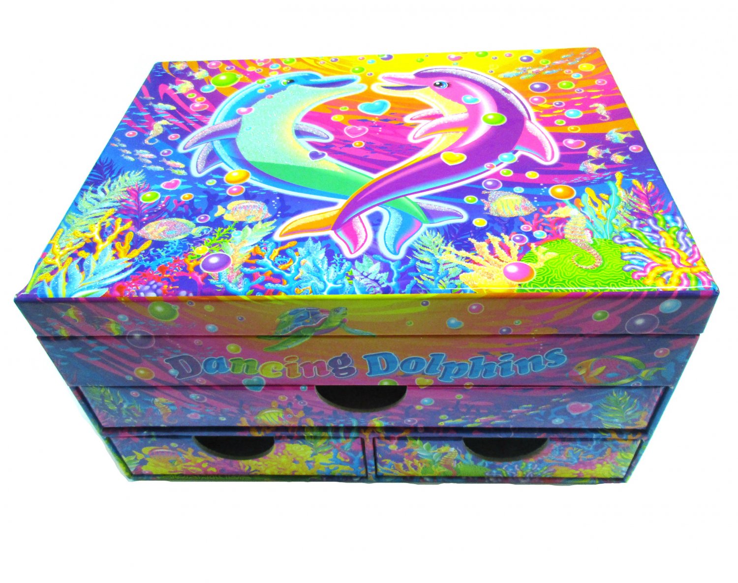 Lisa Frank Jewelry Stationery Chest Glittery Box Dolphins Sea Ocean Fish