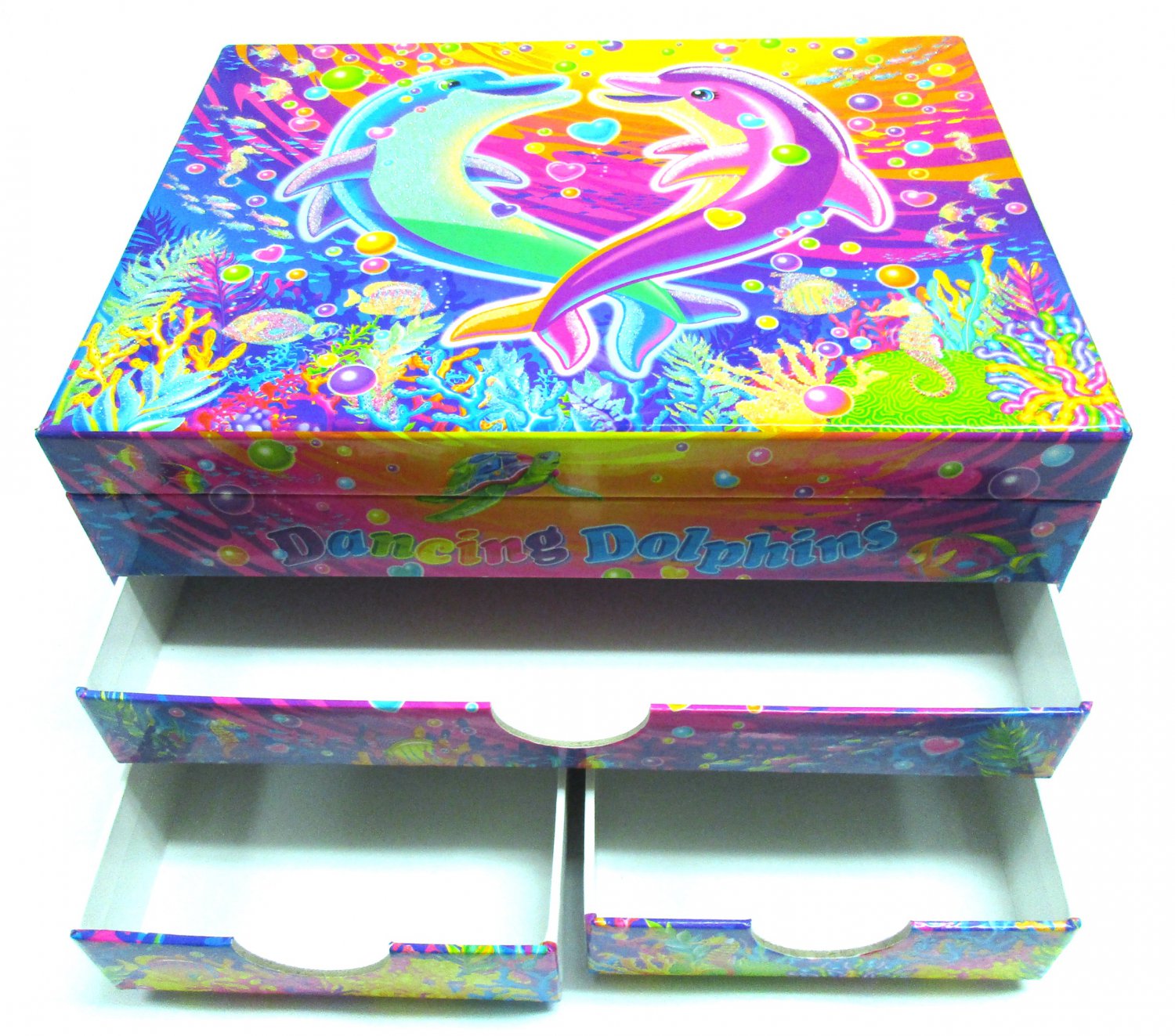 Lisa Frank Jewelry Stationery Chest Glittery Box Dolphins Sea Ocean Fish