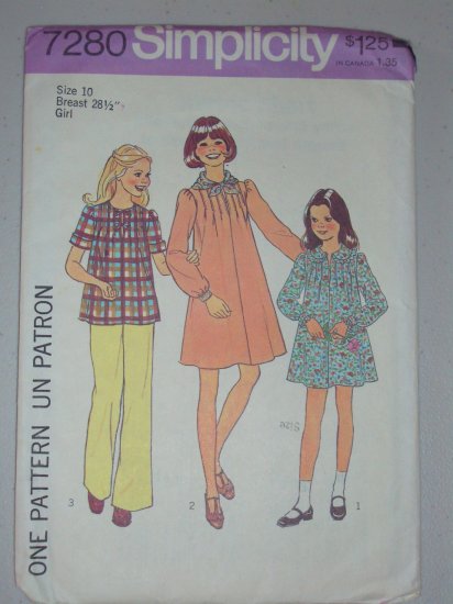 Simplicity Sewing Pattern 7280 Girls' Dress Size 10 Uncut Retro Puff ...