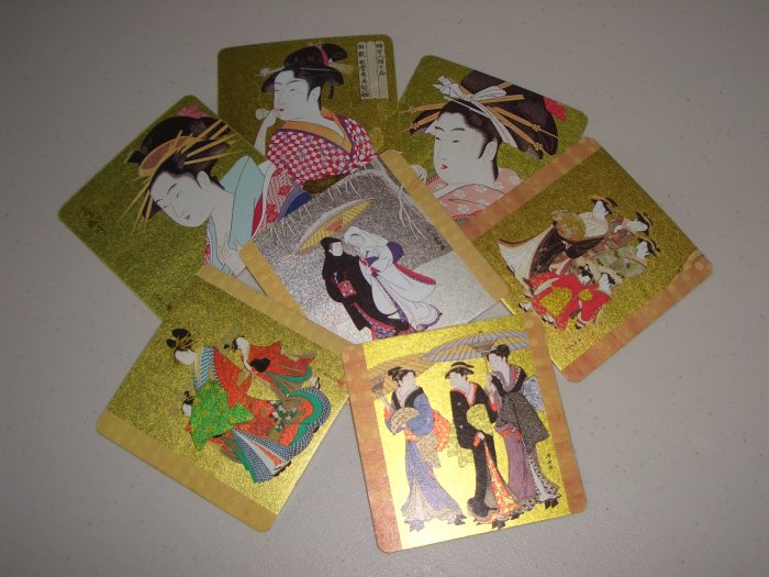 Gold Japanese Shikishi Paperboard Coasters Set of 7 Collectible Vintage ...