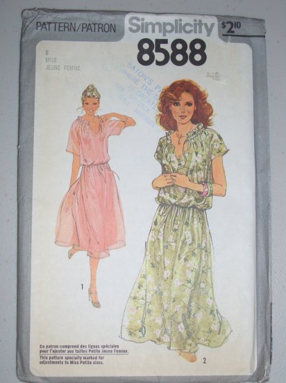 1978 Simplicity Pattern 8588 Boho Dress Size 8 Uncut Pullover Flirty ...