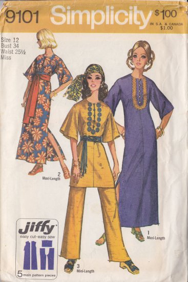 CUT 70s Hippy Dashiki Gown and Pants Size 12 Simplicity 9101 Bohemian ...