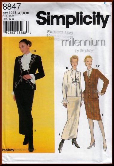 Elegant Skirt Suit and Blouse Size 4-10 Uncut Simplicity 8847 Cascading ...