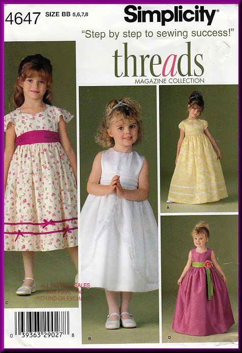 Girls' Fancy Special Occasion Dress Sz 5-8 Simplicity Sewing Pattern ...
