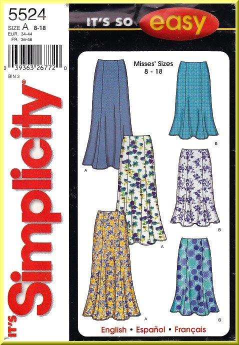 Misses' Six Panel Gored Skirt Sz 8-18 Simplicity Sewing Pattern 5524 ...
