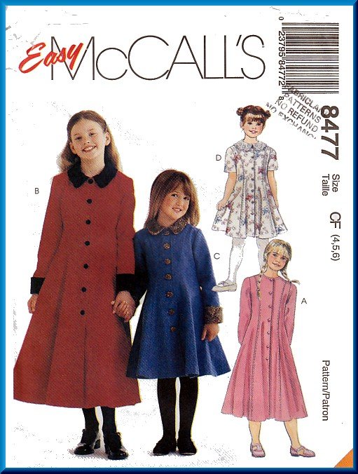 McCall's Sewing Pattern 8477 Sz 4-6 Girls' Princess Seam Flared Dress ...