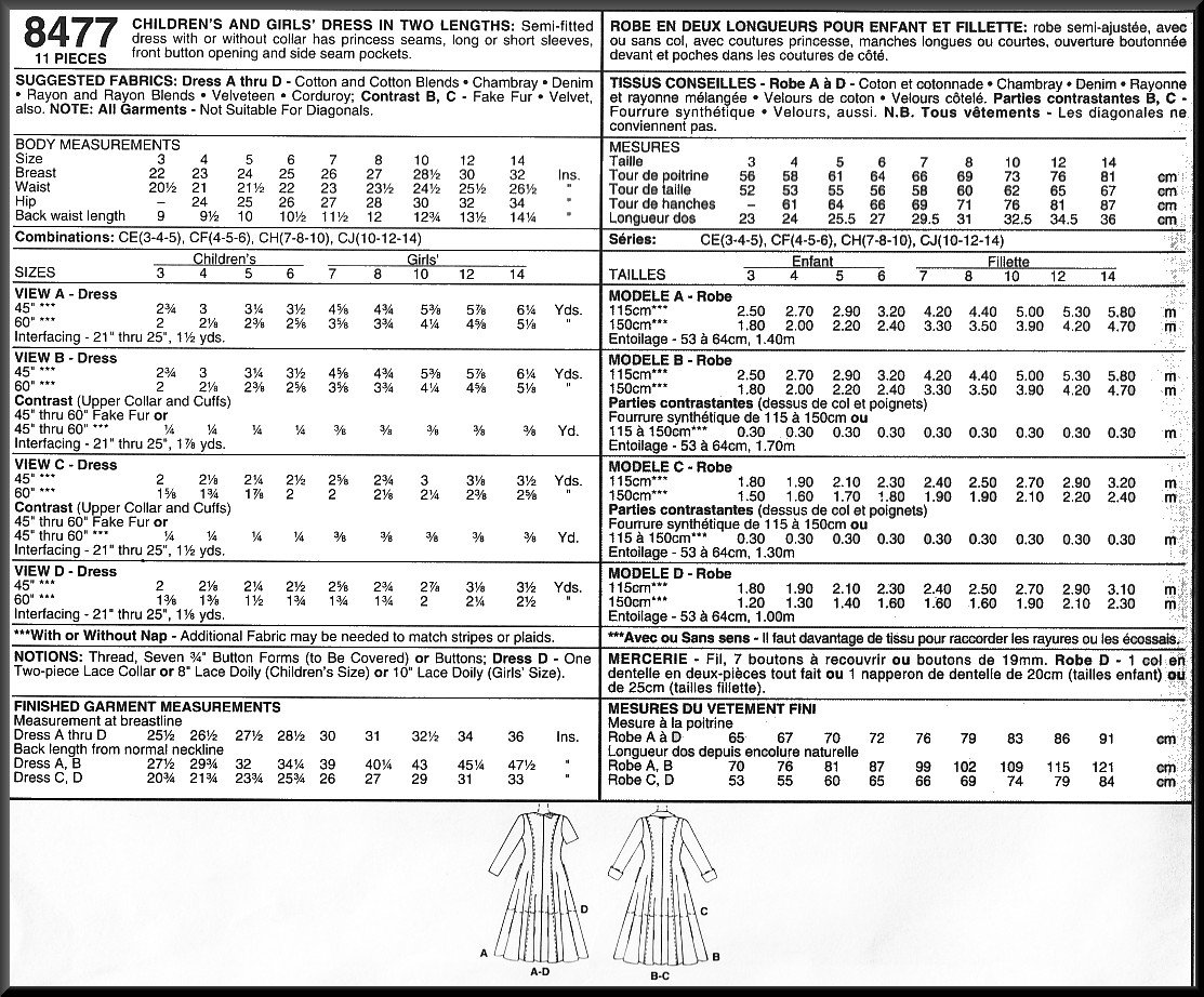 McCall's Sewing Pattern 8477 Sz 4-6 Girls' Princess Seam Flared Dress ...