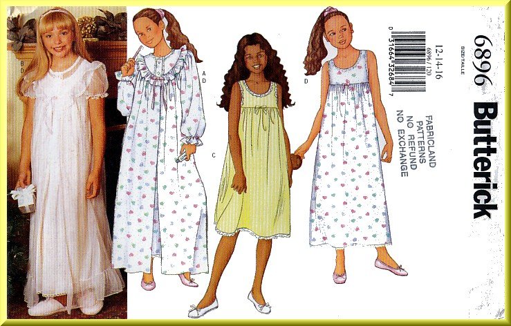 Butterick Sewing Pattern 6896 Sz 12-16 Girls' Sleepwear Ruffled Robe ...