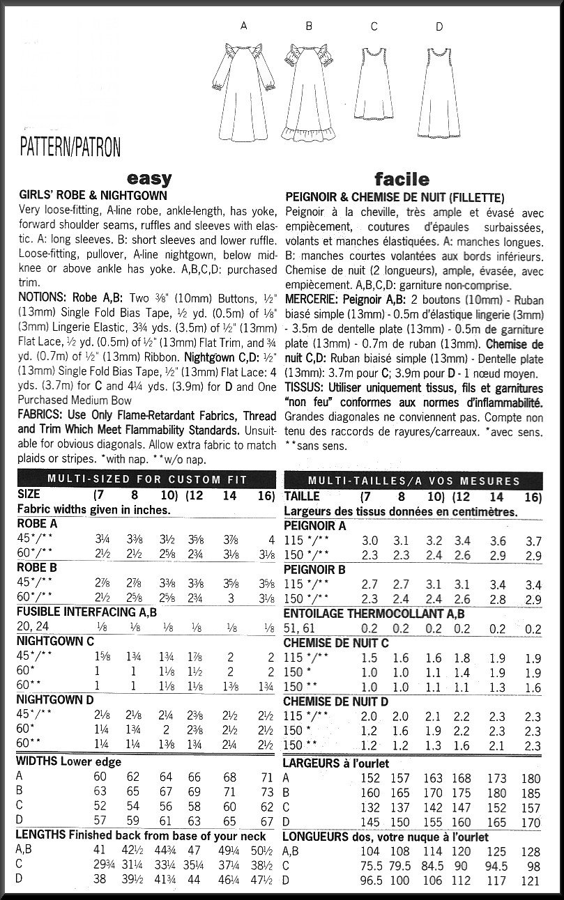 Butterick Sewing Pattern 6896 Sz 12-16 Girls' Sleepwear Ruffled Robe ...