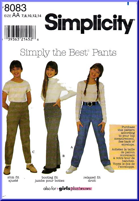 Simplicity Sewing Pattern 8083 Sz 7-14 Girls' Fly Front Trousers Pants ...